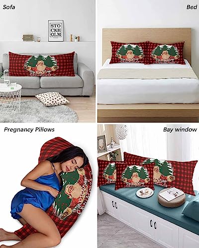 Standard Size Pillowcases Merry Christmas Pillow Case Set of 2, Soft Throw Pillow Covers with Envelope Closure Decorative Bed Pillow Shams for Bedroom Sofa Couch Santa Claus Xmas Tree Red Plaid