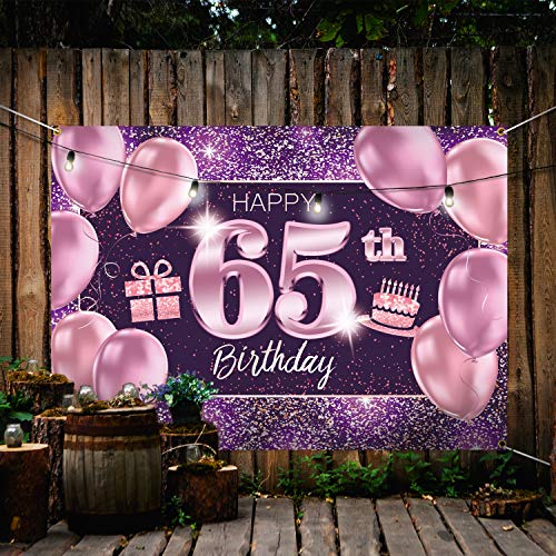 PAKBOOM Happy 65th Birthday Banner Backdrop - 65 Birthday Party Decorations Supplies for Women - Pink Purple Gold 4 x 6ft