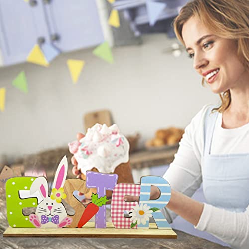 Easter Tabletop Decorations Signs, Easter Wooden Table Bunny Gnome Easter Decor Party Scene Decorative Props Easter Gifts Easter Decorations for The Home 2-Pack (Group 1)