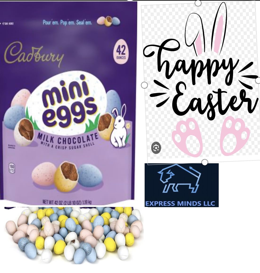Cadbury Mini Eggs Easter Candy 42 oz come with Express Minds customized card