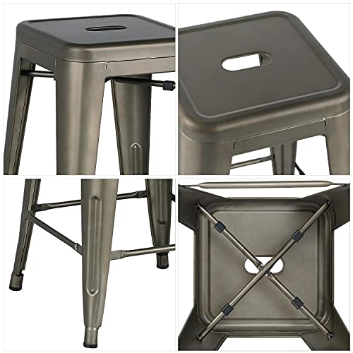 Yaheetech 30 Inches Metal Bar Stools, Set of 4 High Backless Barstools, Counter Height Patio Furniture Indoor/Outdoor Stackable Kitchen Dining Chair, Gun Metal