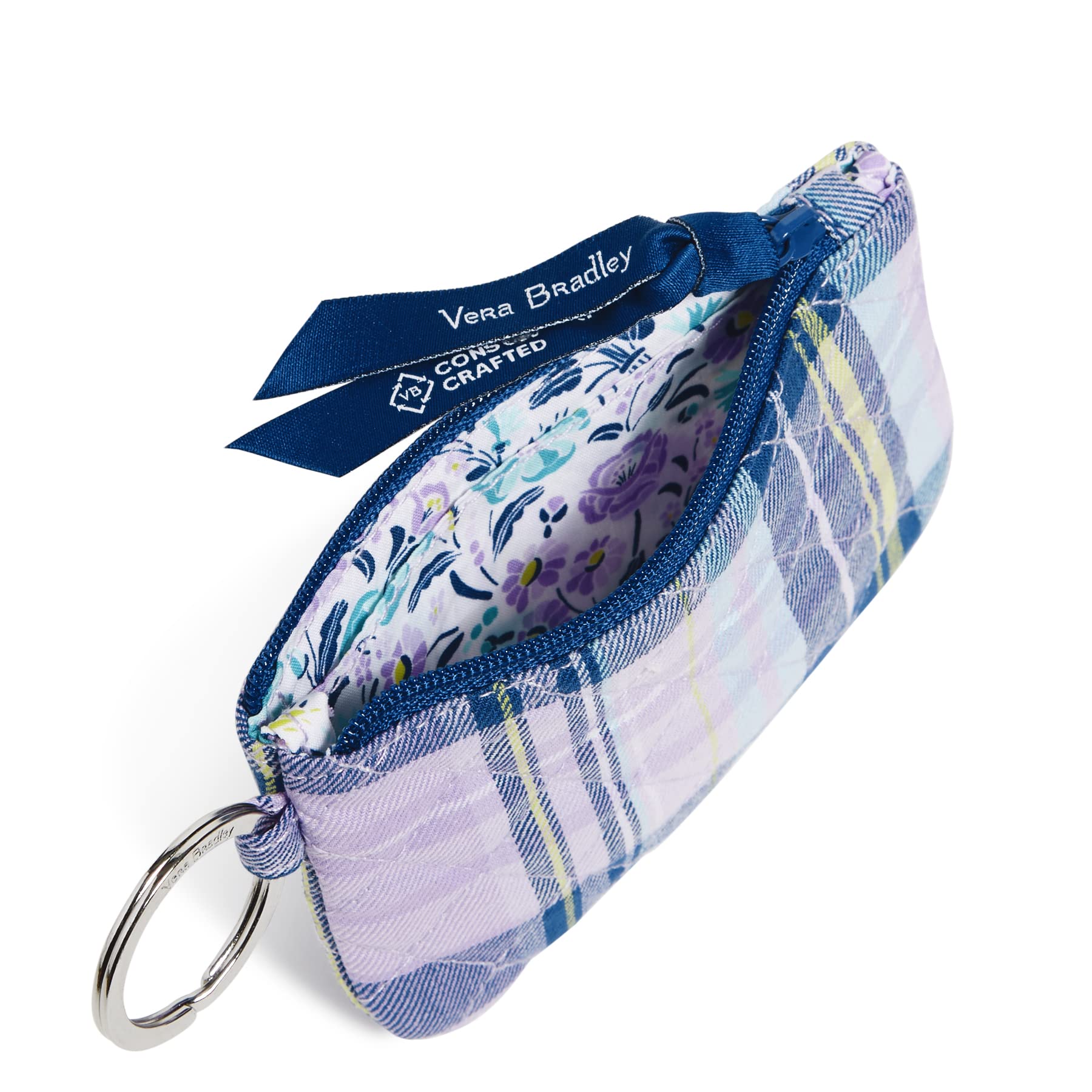 Vera Bradley Women's Cotton Zip ID Case Wallet, Amethyst Plaid - Recycled Cotton, One Size