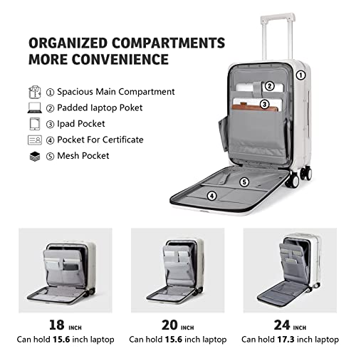 Hanke Lightweight Hardside Luggage 8 Spinner Silent Wheels Travel Suitcase, Off White, Carry-On 20-Inch