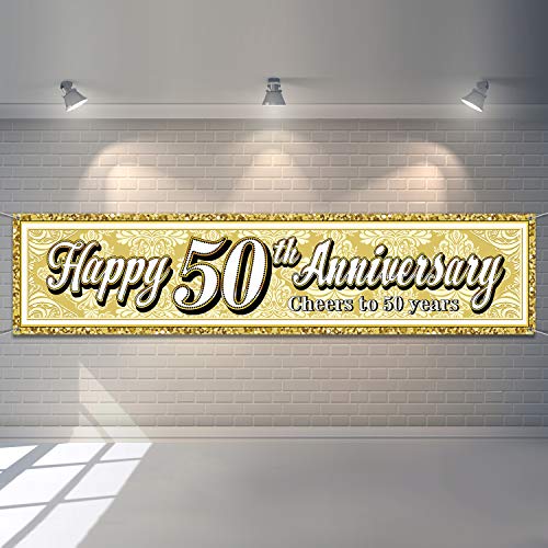 Happy 50th Anniversary Banner Cheers to 50 Years Party Decorations Anniversary Sign Banner for 50th Anniversary Birthday Party Wedding Anniversary Big Event Party Supplies