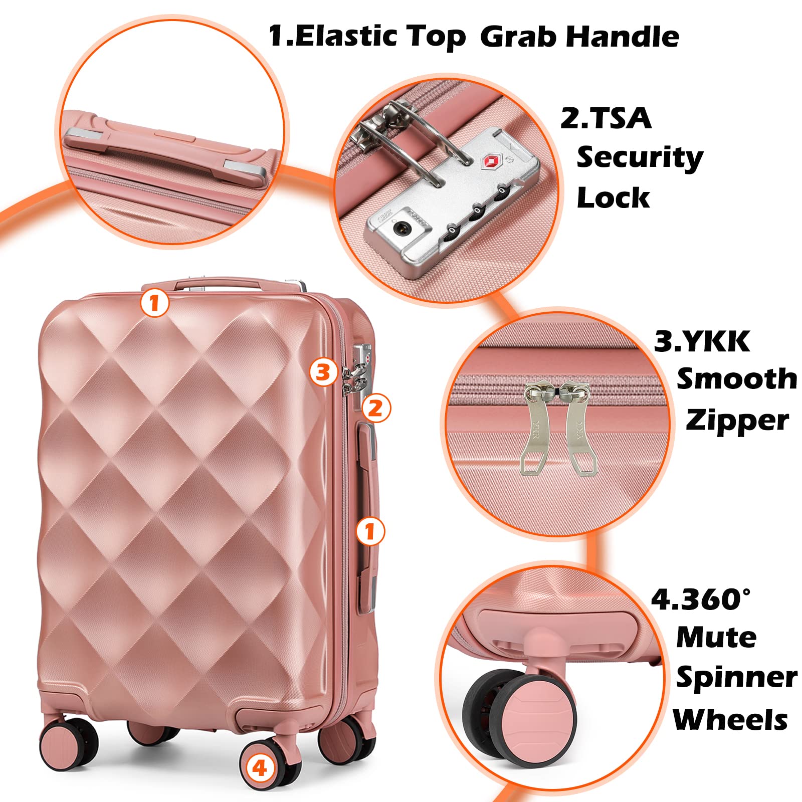 Somago Carry-On Hardside Lightweight 20-Inch Luggage Trolley Suitcase 4 Silence Spinner Wheels ABS, TSA Lock & Airline Approved