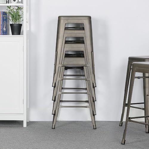 Yaheetech 30 Inches Metal Bar Stools, Set of 4 High Backless Barstools, Counter Height Patio Furniture Indoor/Outdoor Stackable Kitchen Dining Chair, Gun Metal