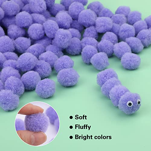 150 Pieces Light Purple Pom Poms, 1 Inch Pom Poms with Self-Adhesive Wiggly Eyes for Crafts, Small Fuzzy Balls Pompom Puff Balls for DIY Art Creative Crafts Decorations
