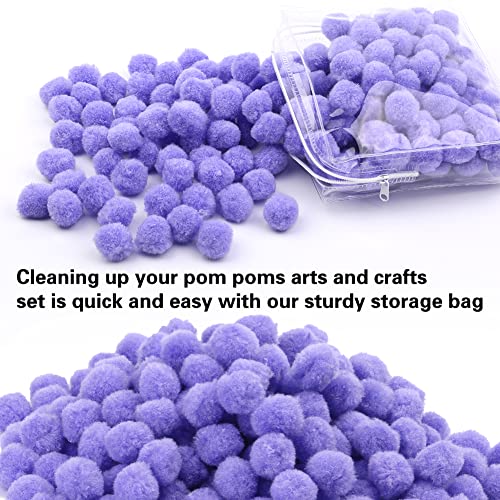 150 Pieces Light Purple Pom Poms, 1 Inch Pom Poms with Self-Adhesive Wiggly Eyes for Crafts, Small Fuzzy Balls Pompom Puff Balls for DIY Art Creative Crafts Decorations
