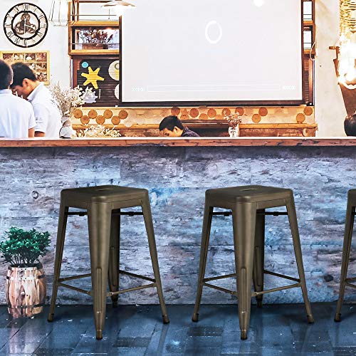Yaheetech 30 Inches Metal Bar Stools, Set of 4 High Backless Barstools, Counter Height Patio Furniture Indoor/Outdoor Stackable Kitchen Dining Chair, Gun Metal