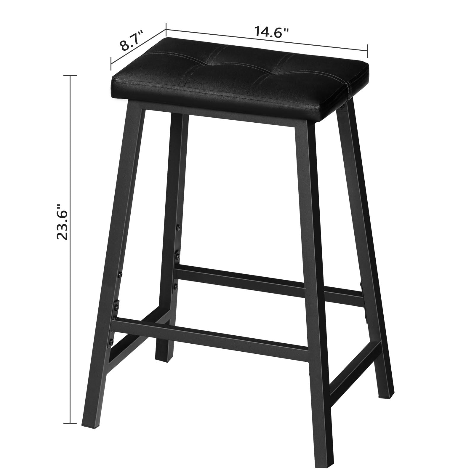 MAHANCRIS Bar Stools, Set of 2 PU Upholstered BarStools, 23.6-Inches Bar Chairs, Counter Height Bar Stools for Kitchen, Dining Room, Bar, Easy Assembly, Black BAHB04R01