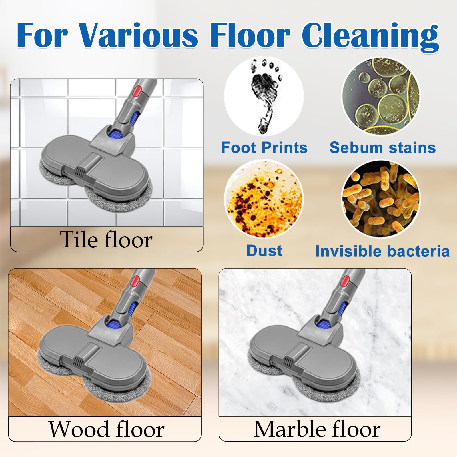 Electric Mop Head Compatible with Dyson V11 V10 V8 V7 Cordless Stick Vacuum Cleaner, Hardwood Floor Attachment wet and dry dual-use