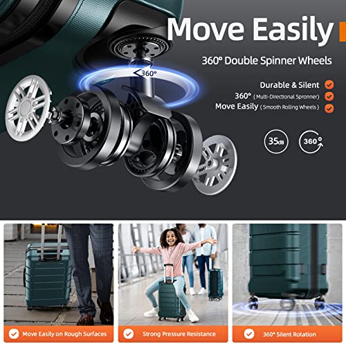 SHOWKOO Luggage PC+ABS Durable Expandable Hardside Suitcase with Double Spinner Wheels TSA Lock 24-Inch, Armygreen