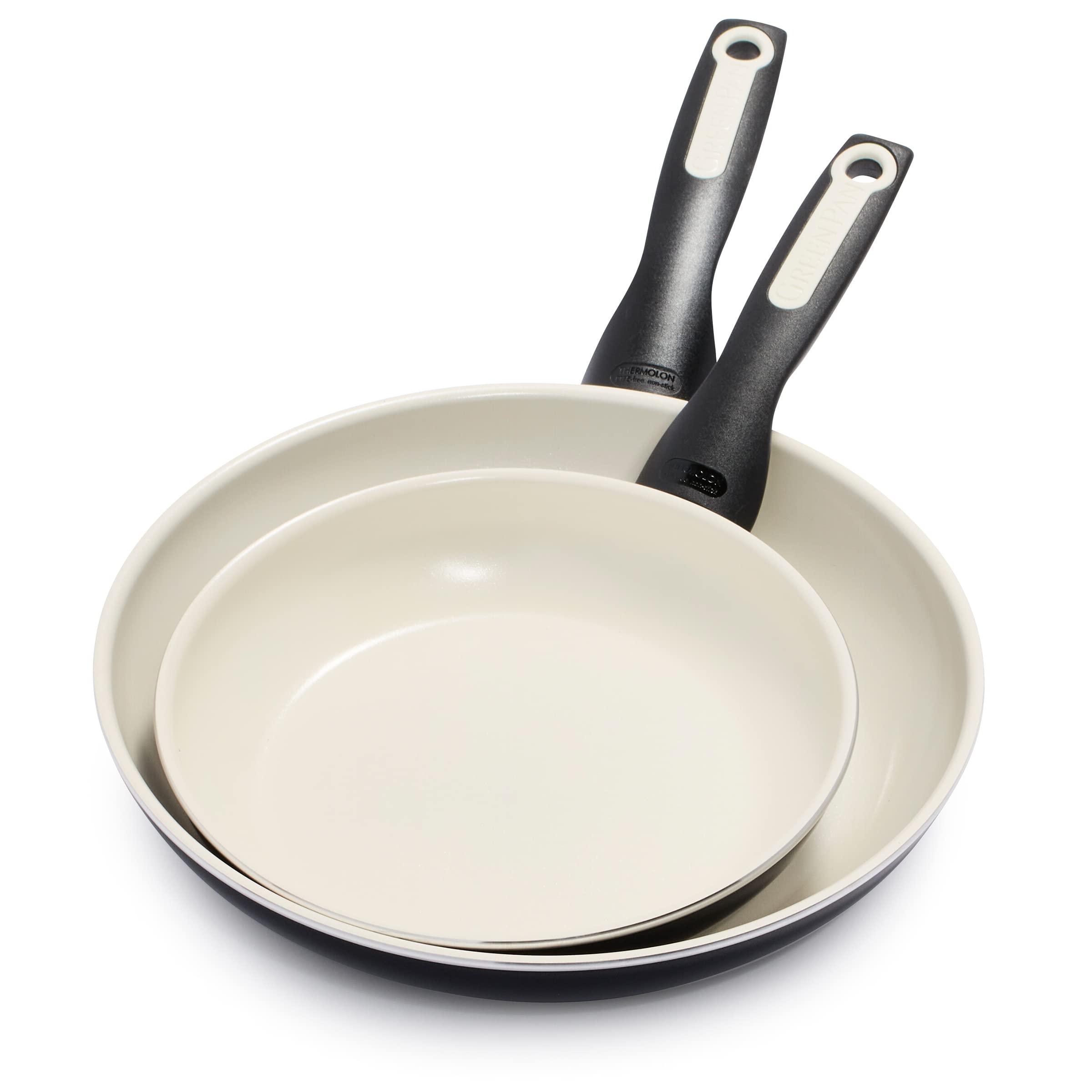 GreenPan Rio Healthy Ceramic Nonstick 8" and 10" Frying Pan Skillet Set, PFAS-Free, Dishwasher Safe & Lima Hard Anodized Healthy Ceramic Nonstick 5QT Stock Pot with Lid, PFAS-Free, Oven Safe, Gray