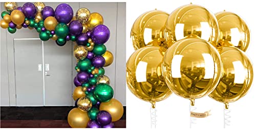 PartyWoo Purple Green Gold Balloons 50 pcs and Gold Foil Balloons 6 pcs