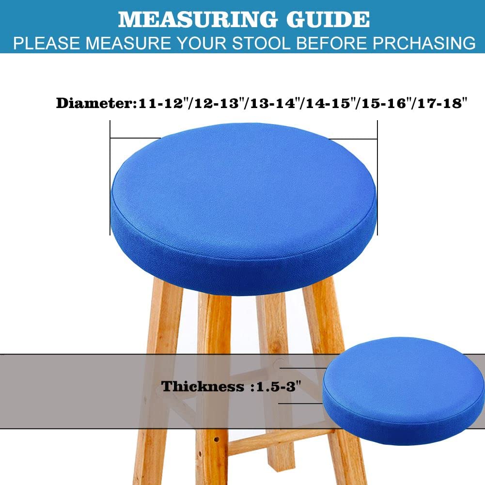 ANWUCHEN Stool Covers Round, 2 Pack Waterproof PU Leather Round Bar Stool Covers Anti-Slip Round Bar Stool Seat Cover with Elastic Bands Durable Round Chair Cover for 14-15 Inch Round Chair (Black)