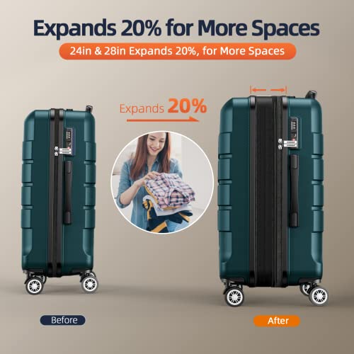SHOWKOO Luggage PC+ABS Durable Expandable Hardside Suitcase with Double Spinner Wheels TSA Lock 24-Inch, Armygreen