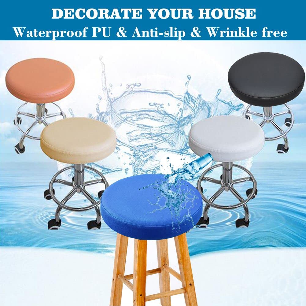 ANWUCHEN Stool Covers Round, 2 Pack Waterproof PU Leather Round Bar Stool Covers Anti-Slip Round Bar Stool Seat Cover with Elastic Bands Durable Round Chair Cover for 14-15 Inch Round Chair (Black)