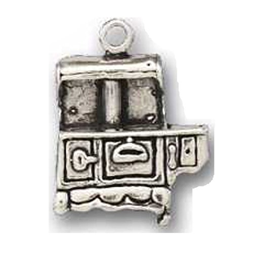 Sterling Silver Womens 30" 1mm Box Chain 3D Large Old Vintage Hutch Cast Iron Stove Pendant Necklace