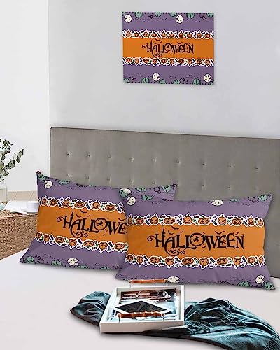 Edwiinsa Halloween Pillow Covers Standard Size Set of 2 Bed Pillow, Fall Pumpkin Black Bats Tombstone Purple Plush Soft Comfort for Hair/Skin Cooling Pillowcases with Envelop Closure 20''x26''