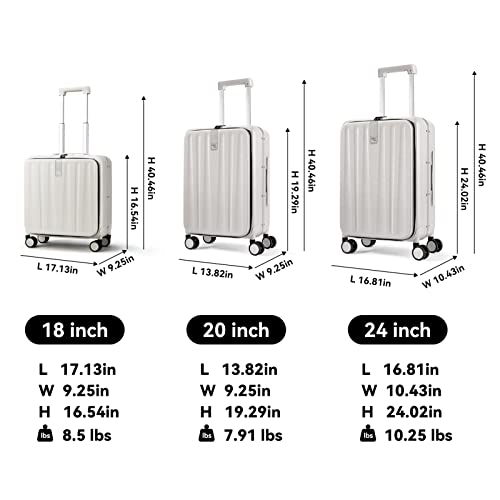 Hanke Lightweight Hardside Luggage 8 Spinner Silent Wheels Travel Suitcase, Off White, Carry-On 20-Inch