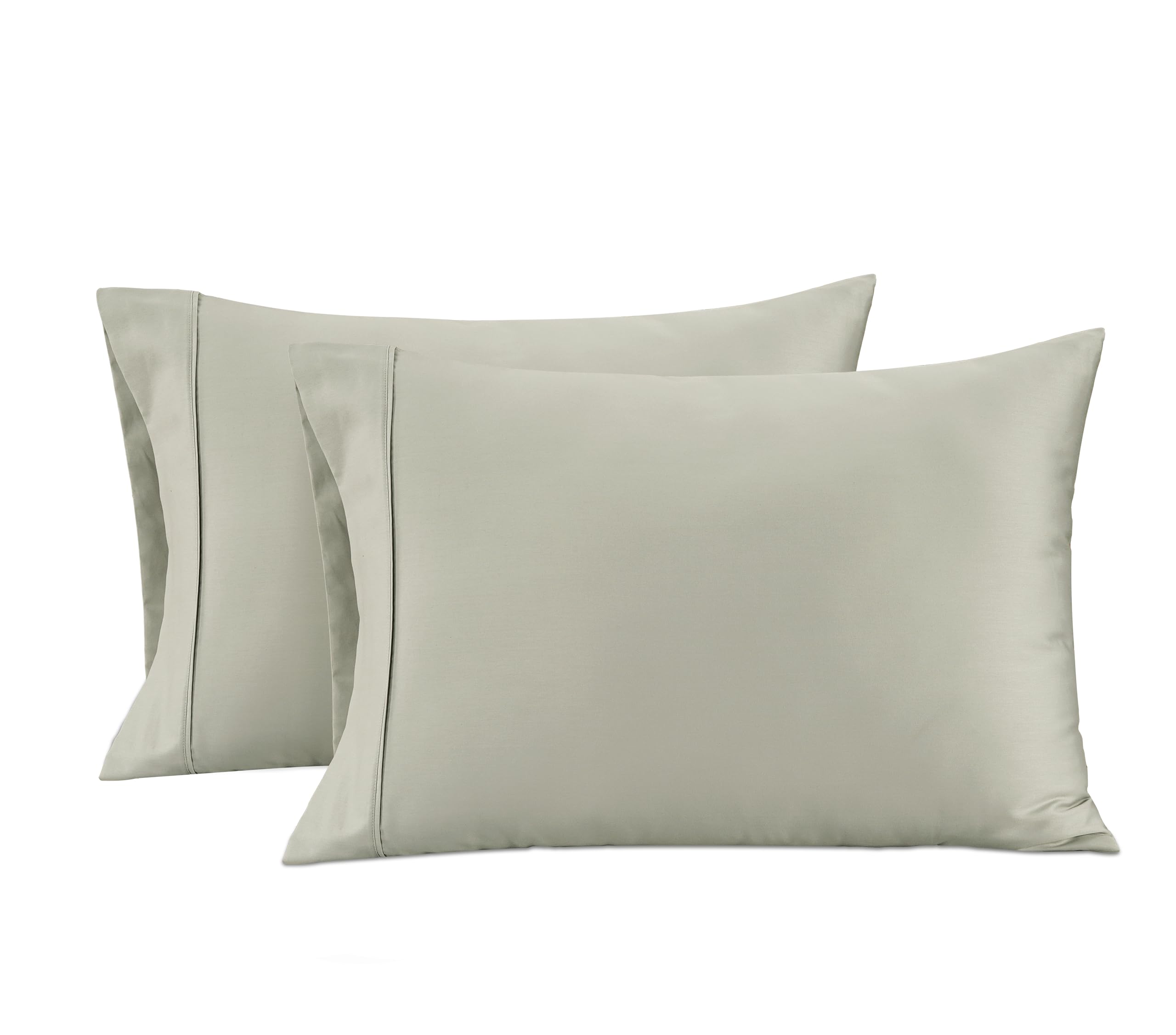 100% Organic Cotton Twin Sheet Set & Standard Pillowcases Set of 2 Combo- 300 Thread Count Long Staple Cotton Sheets,3 Pc Twin Size Sheets & Standard Pillowcases, Sateen Sheets, Breathable - Sage