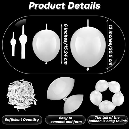 Charnoel 120 Pcs White Link Balloons, 12 Inches and 6 Inches Needle Tail Balloons Quick Linkable Balloon Latex Linking Balloons for Birthday Party Wedding Anniversary Graduation Arch Decorations