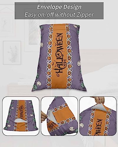 Edwiinsa Halloween Pillow Covers Standard Size Set of 2 Bed Pillow, Fall Pumpkin Black Bats Tombstone Purple Plush Soft Comfort for Hair/Skin Cooling Pillowcases with Envelop Closure 20''x26''