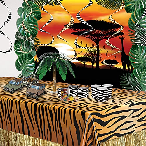 Beistle Plastic Disposable Rectangular Tiger Print Table Cover Jungle Animal Safari Theme Tablecloth Birthday Party Supplies And Tableware & Black/Orange/Yellow - 54” x 108”