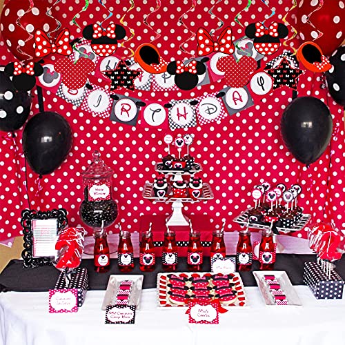 24CT Red Black Min Mouse Hanging Swirls Decorations,Red Mouse Hanging Swirls Ceiling Streamer Decor For Baby Shower Min Themed Mouse Birthday Party Decorations Supplies