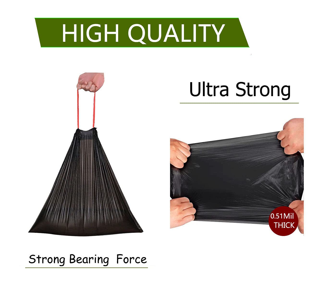 Feisco 1.6 Gallon Black Trash Bag,6L Drawstring Garbage Bag Trash Can Liner,120 Counts,0.51 Mil