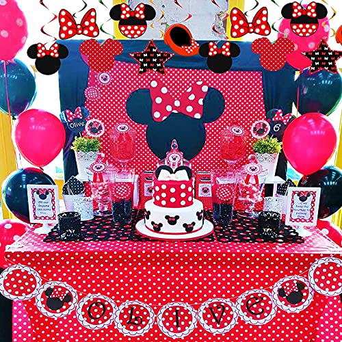 24CT Red Black Min Mouse Hanging Swirls Decorations,Red Mouse Hanging Swirls Ceiling Streamer Decor For Baby Shower Min Themed Mouse Birthday Party Decorations Supplies