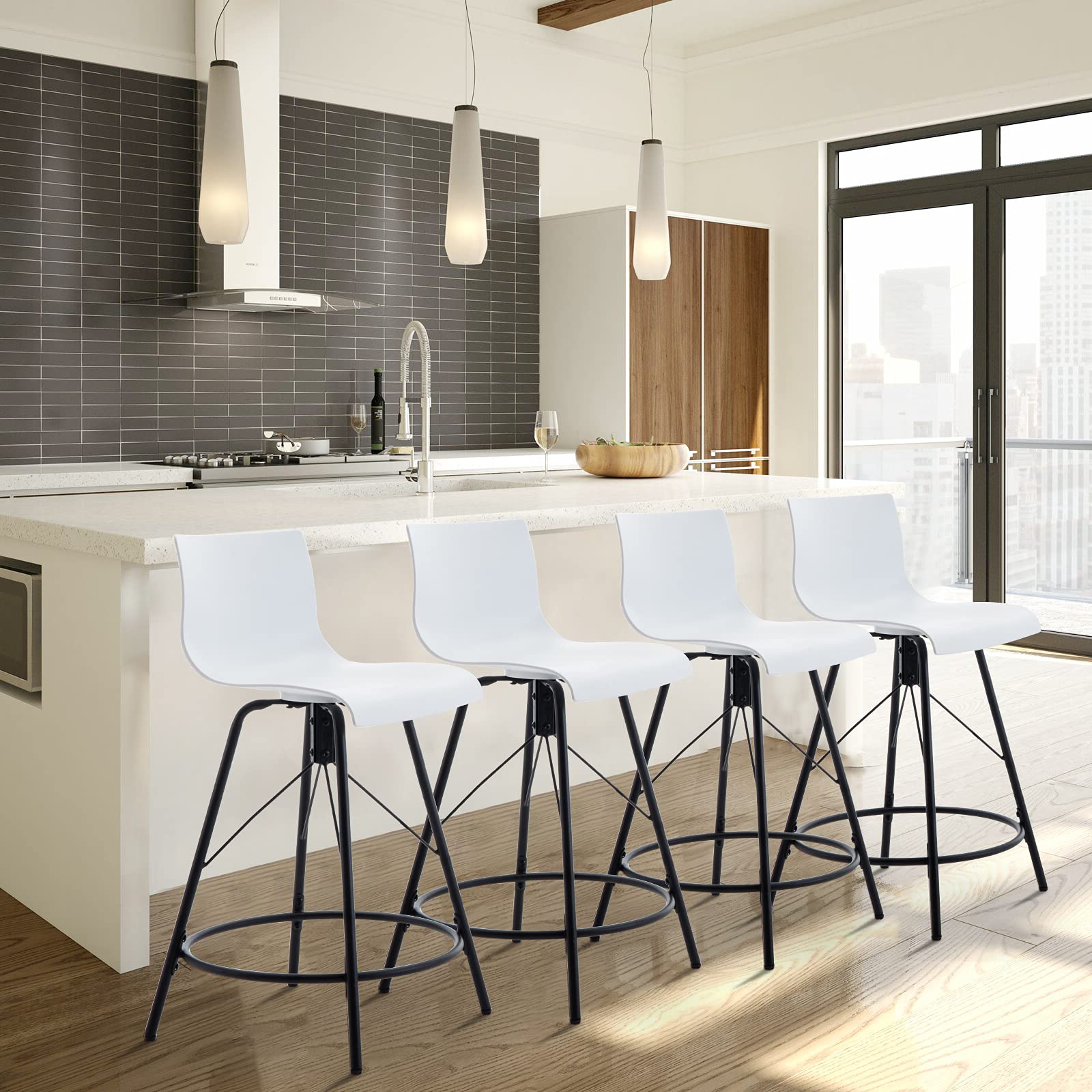 annjoe Swivel Bar Stools Metal Counter Height Stools Plastic Seat Chairs Set of 4 for Indoor Outdoor Home Kitchen Business (30" White)