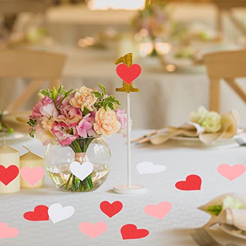 Whaline 300Pcs Valentine's Day Confetti Red White Pink Heart Paper Confetti Heart Shaped Table Confetti Decorations for Valentine's Day Wedding Graduations Birthday Party Table Decorations