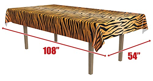 Beistle Plastic Disposable Rectangular Tiger Print Table Cover Jungle Animal Safari Theme Tablecloth Birthday Party Supplies And Tableware & Black/Orange/Yellow - 54” x 108”