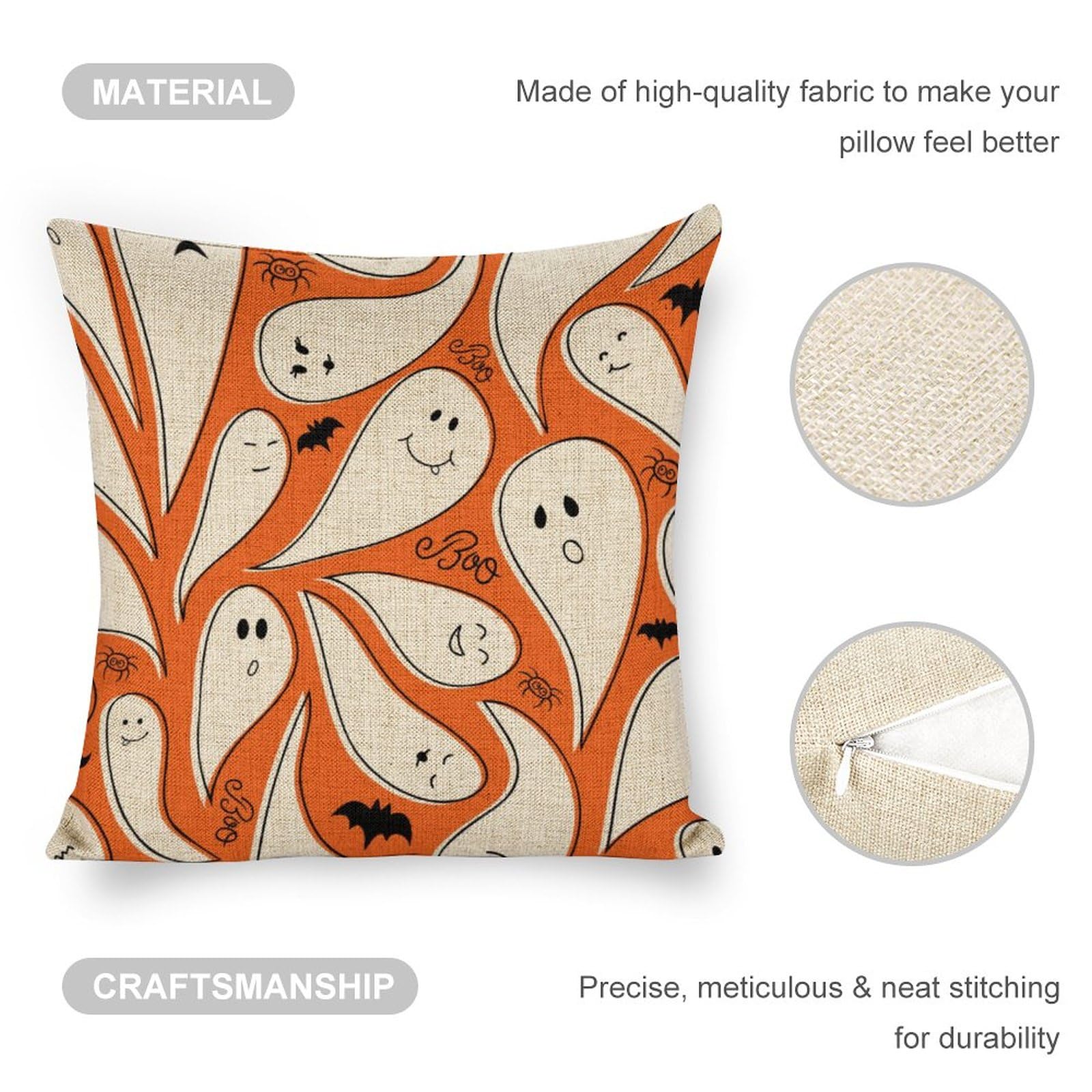 Cute Ghosts Pillow Covers 18x18 Halloween Background Pillowcase Set of 2 Linen Throw Pillow Covers Decorative Square Pillow Cases Standard Size for Home Couch Sofa Bed Pillow Protector