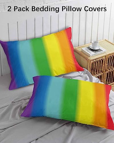 Edwiinsa Rainbow Stripes Pillow Covers King Standard Set of 2 Bed Pillow, Modern Colorful Striped Aesthetics Plush Soft Comfort for Hair/Skin Cooling Pillowcases with Envelop Closure 20''x36''
