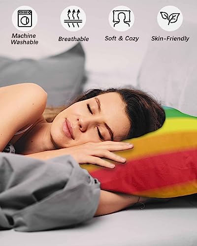 Edwiinsa Rainbow Stripes Pillow Covers King Standard Set of 2 Bed Pillow, Modern Colorful Striped Aesthetics Plush Soft Comfort for Hair/Skin Cooling Pillowcases with Envelop Closure 20''x36''