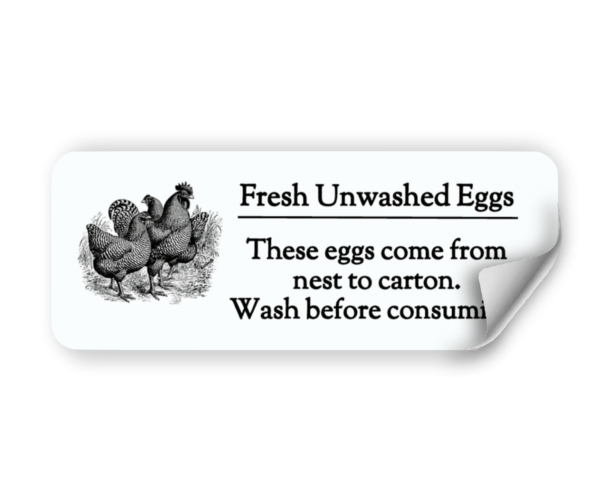 60 unwashed egg carton labels for chicken egg safety, and handling. Fresh Unwashed Eggs stickers for your fresh egg cartons. Perfect for the small business egg merchant.
