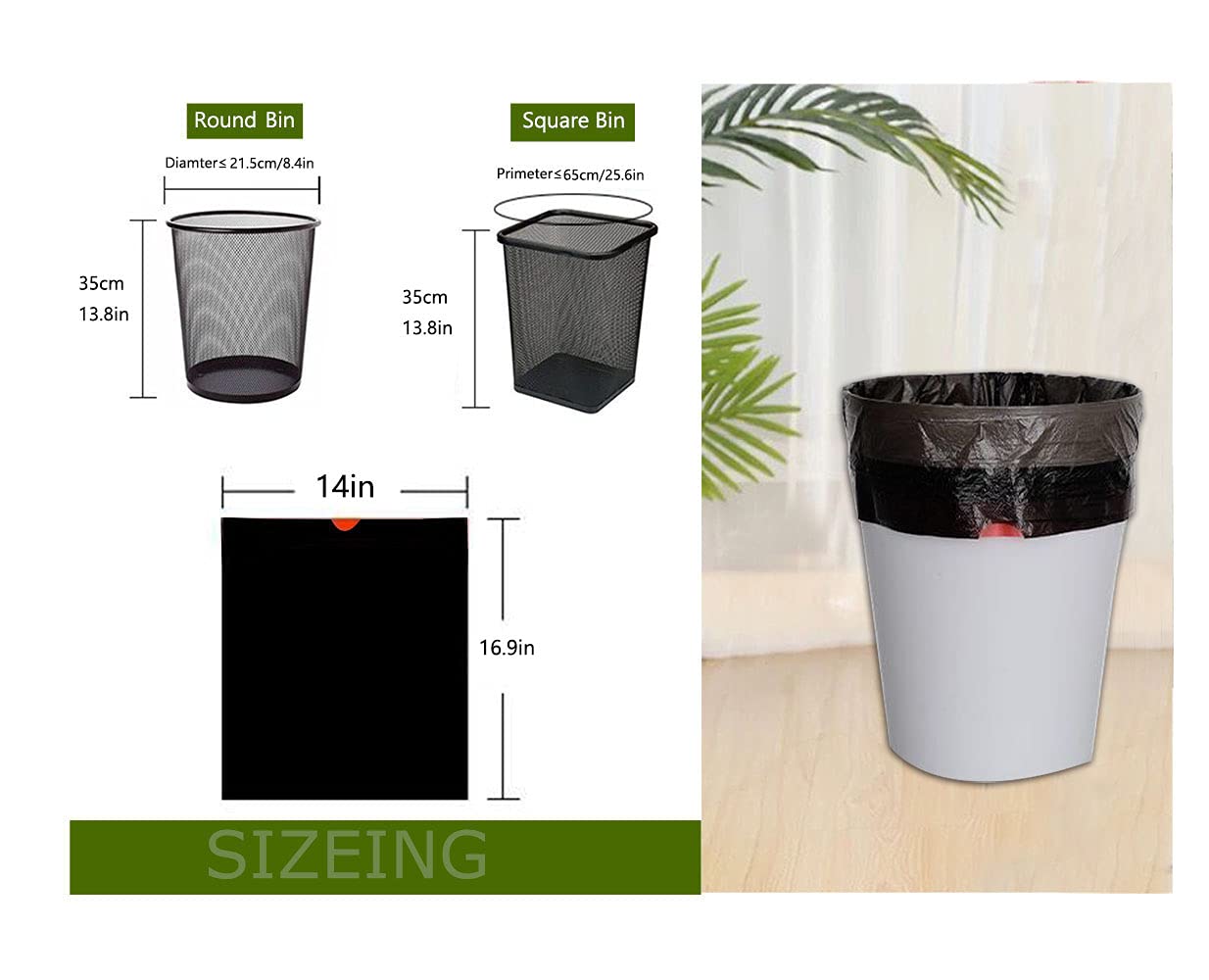 Feisco 1.6 Gallon Black Trash Bag,6L Drawstring Garbage Bag Trash Can Liner,120 Counts,0.51 Mil