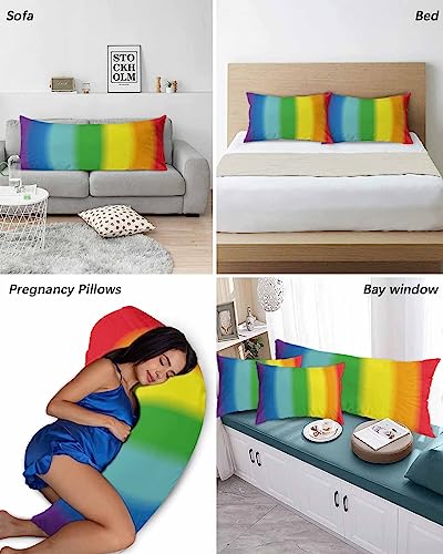 Edwiinsa Rainbow Stripes Pillow Covers King Standard Set of 2 Bed Pillow, Modern Colorful Striped Aesthetics Plush Soft Comfort for Hair/Skin Cooling Pillowcases with Envelop Closure 20''x36''