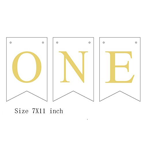 1st Birthday Baby Party Decoration High Chair Glitter Gold ONE Banner (4.8inch Ribbon Bow)