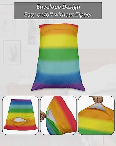 Edwiinsa Rainbow Stripes Pillow Covers King Standard Set of 2 Bed Pillow, Modern Colorful Striped Aesthetics Plush Soft Comfort for Hair/Skin Cooling Pillowcases with Envelop Closure 20''x36''