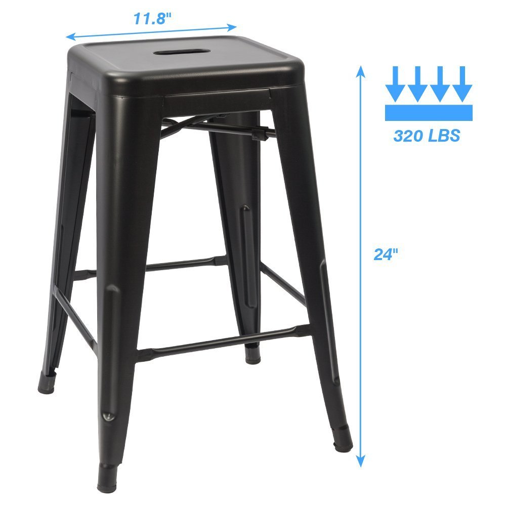 Devoko Metal Bar Stools 24" Indoor Outdoor Stackable Barstools Modern Style Industrial Vintage Counter Bar Stools Set of 4 (24 inch, Black)