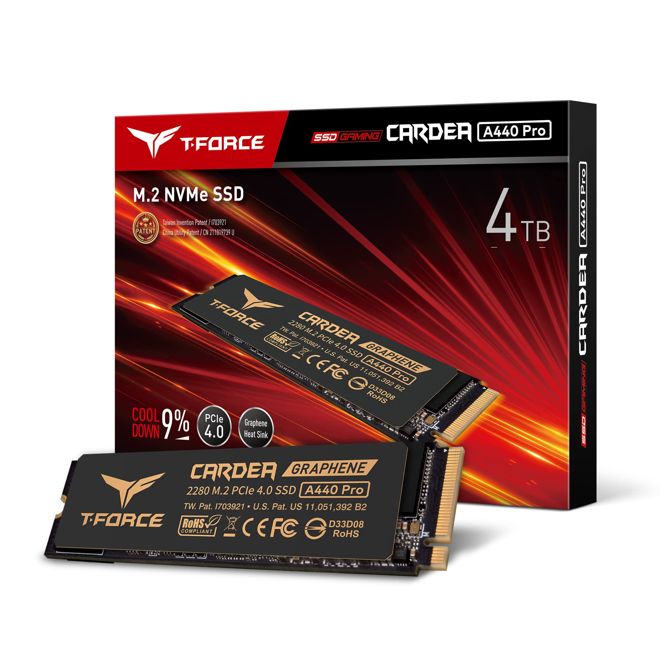 TEAMGROUP T-Force CARDEA A440 Pro Graphene Heatsink 4TB DRAM SLC Cache 3D TLC NAND NVMe Phison E18 PCIe Gen4x4 M.2 2280 Gaming Internal SSD Works with PS5 Read/Write 7400/7000MB/s