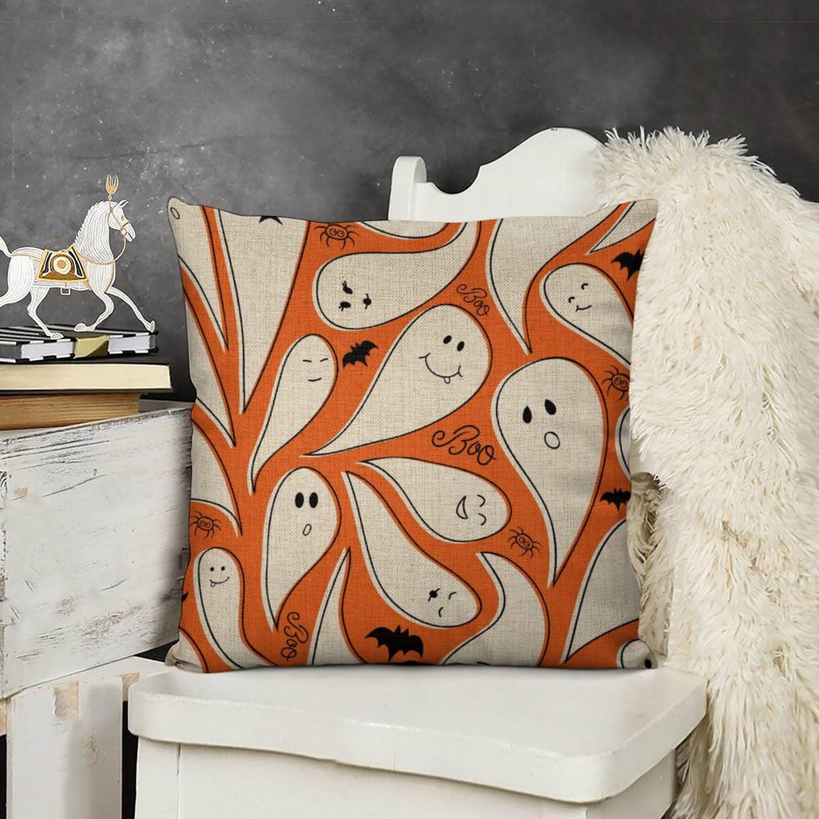 Cute Ghosts Pillow Covers 18x18 Halloween Background Pillowcase Set of 2 Linen Throw Pillow Covers Decorative Square Pillow Cases Standard Size for Home Couch Sofa Bed Pillow Protector