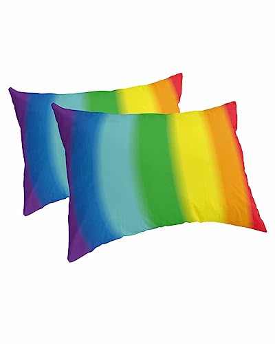 Edwiinsa Rainbow Stripes Pillow Covers King Standard Set of 2 Bed Pillow, Modern Colorful Striped Aesthetics Plush Soft Comfort for Hair/Skin Cooling Pillowcases with Envelop Closure 20''x36''