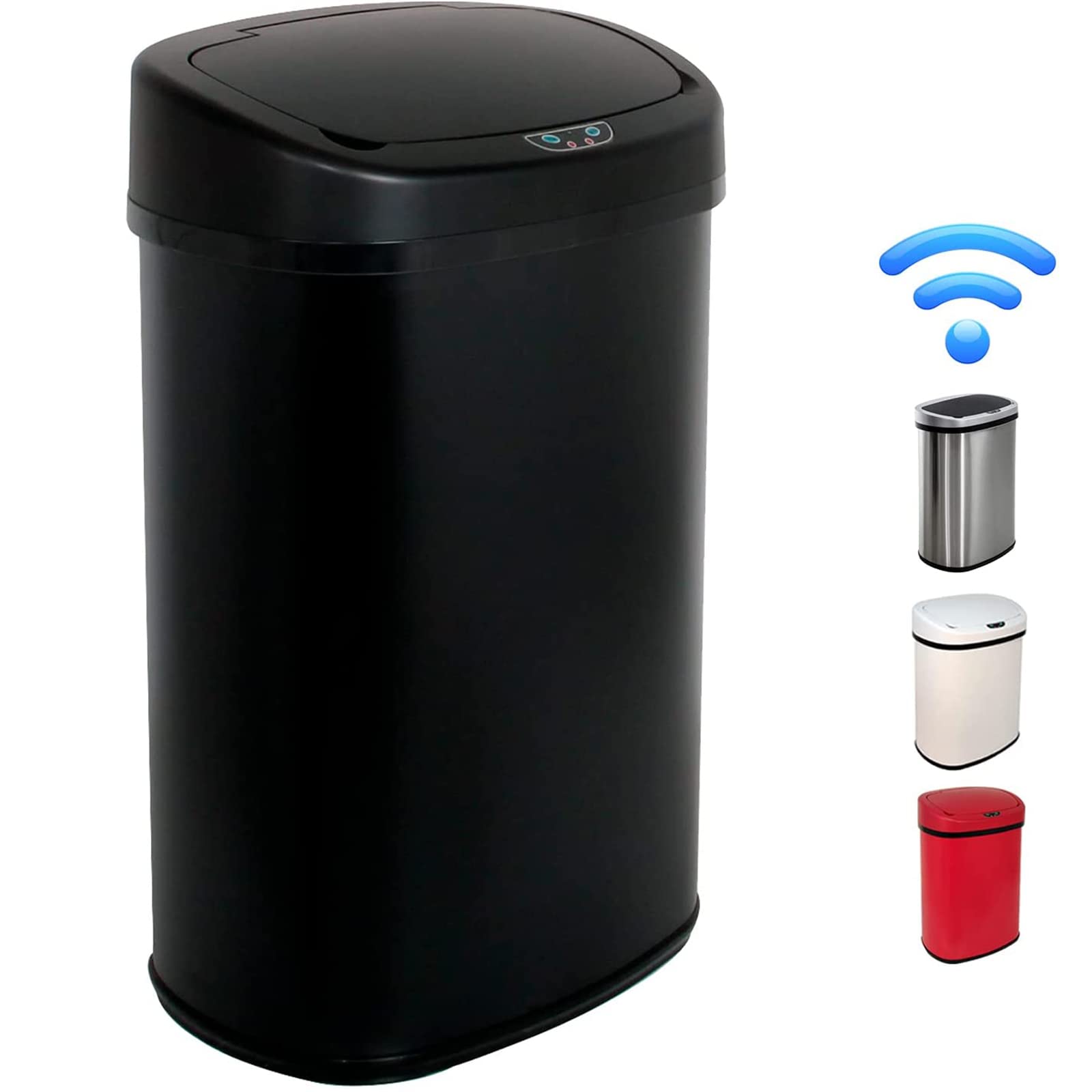 Hkeli Kitchen Trash Can 13 Gallon Brushed Stainless Steel Garbage Can Capacity 50 Liter Automatic Touchless Bathroom Waste Bin with Lid for Home Office (Black)