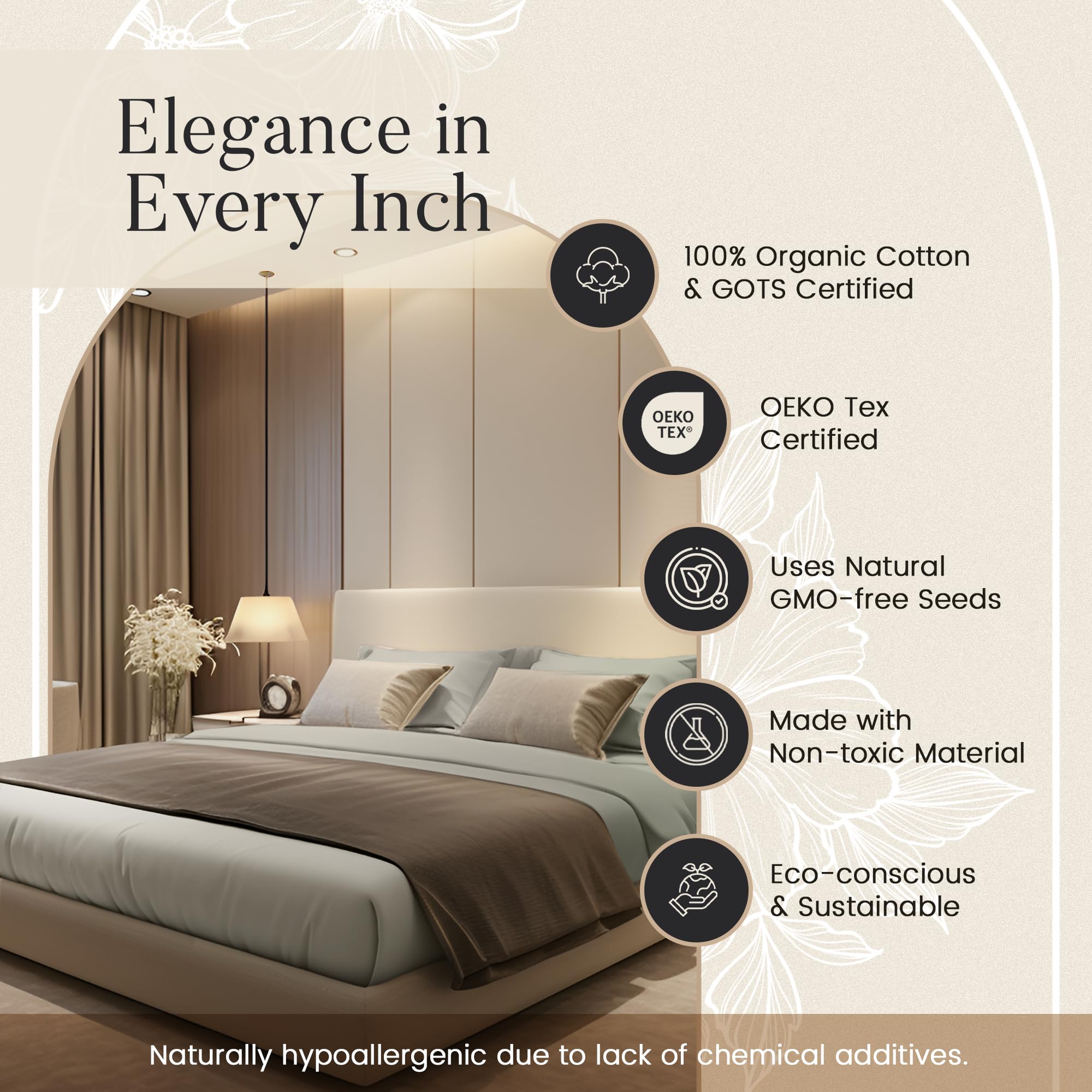 100% Organic Cotton Twin Sheet Set & Standard Pillowcases Set of 2 Combo- 300 Thread Count Long Staple Cotton Sheets,3 Pc Twin Size Sheets & Standard Pillowcases, Sateen Sheets, Breathable - Silver