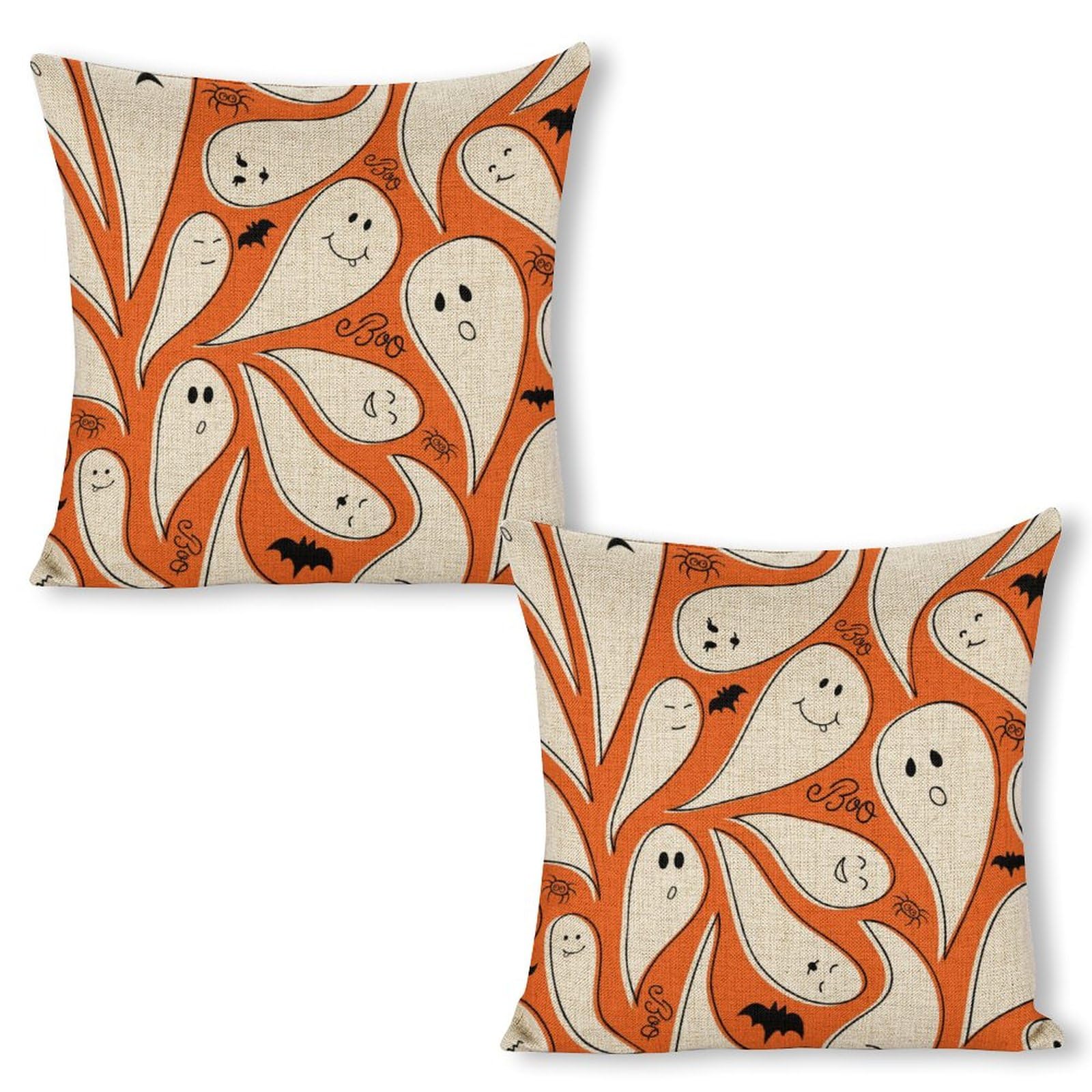 Cute Ghosts Pillow Covers 18x18 Halloween Background Pillowcase Set of 2 Linen Throw Pillow Covers Decorative Square Pillow Cases Standard Size for Home Couch Sofa Bed Pillow Protector