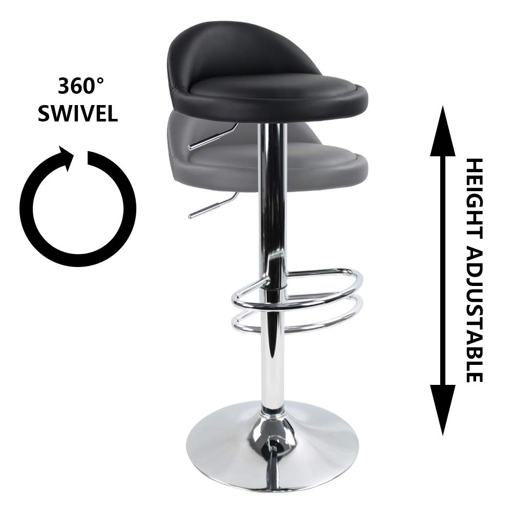 KKTONER PU Leather Round Bar Stool with Back Rest Height Adjustable Swivel Pub Chair Home Kitchen Bar stools Backless Stool with Footrest (Black)